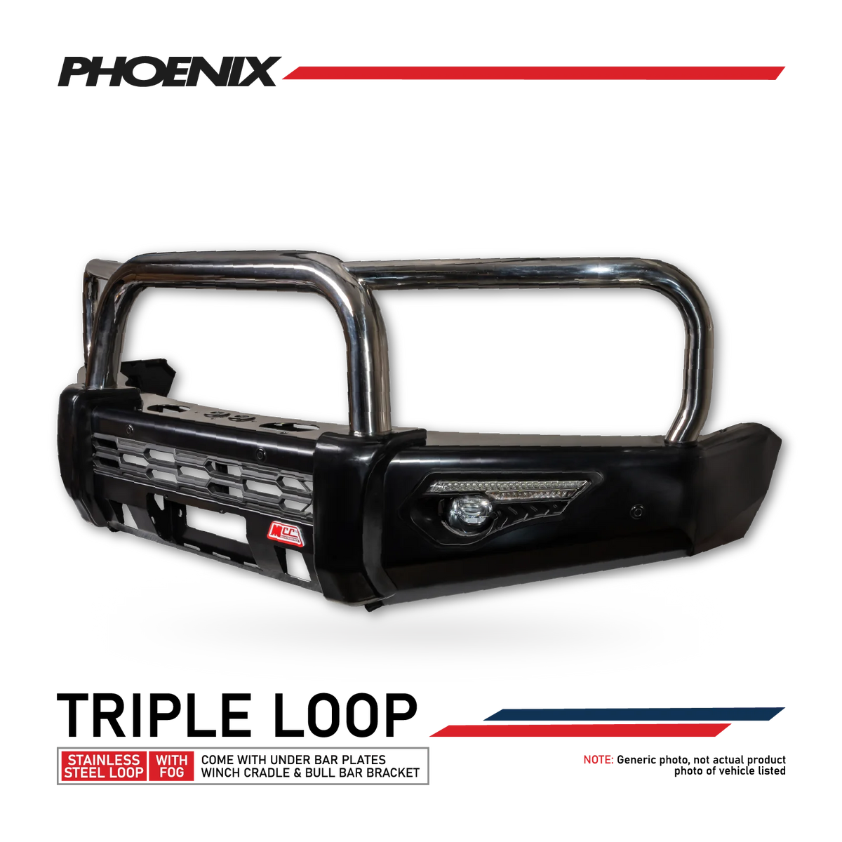 LDV T60 2018-2021 808-01 Phoenix Bull Bar Triple Stainless Loops Packa ...