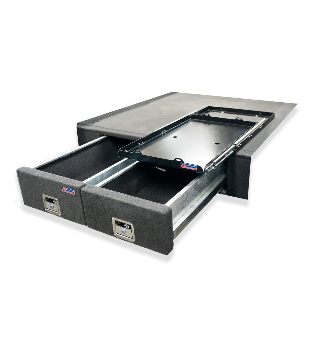 Navara D22 1997-2015 4402 Galvanised Steel Carpet Dual Drawer System w ...